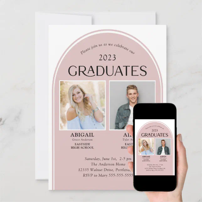 2 Graduates Rose Arch Double Graduation Invitation | Zazzle