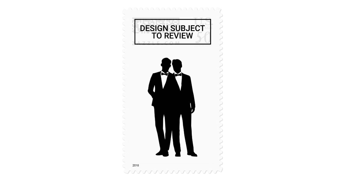 2 Grooms Silhouette Gay Wedding Postage Stamp