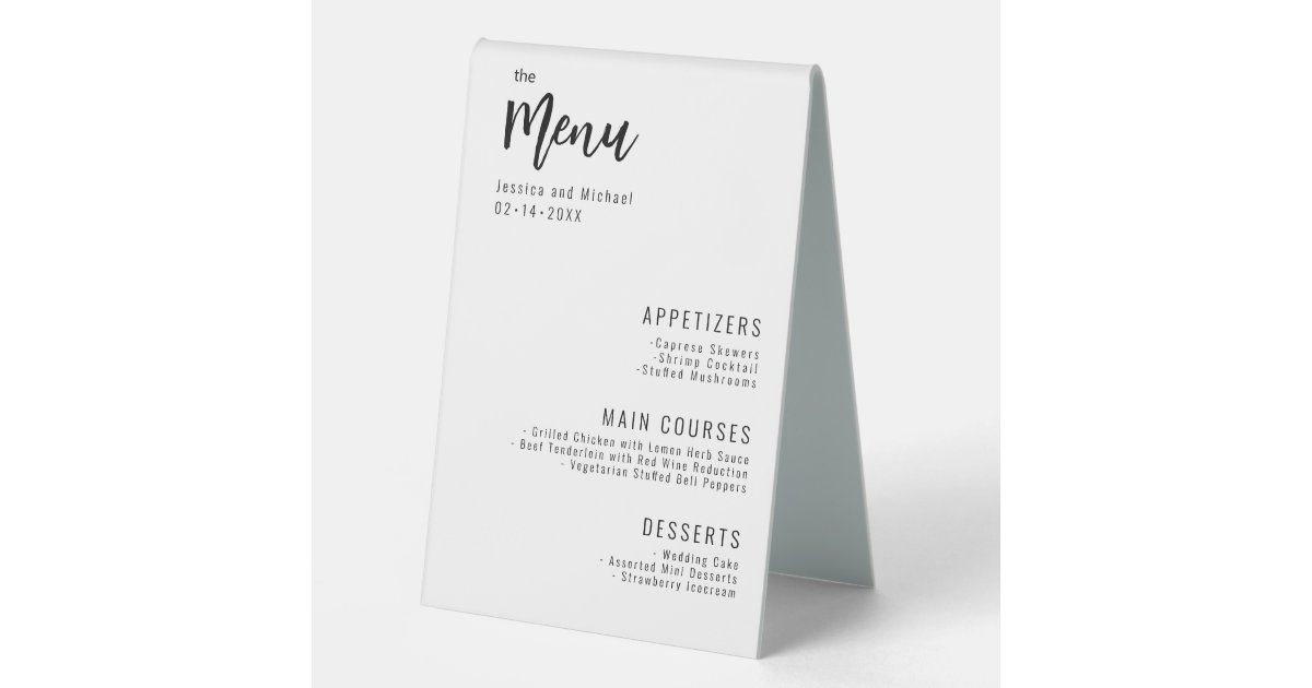 2 in 1 Menu & Drinks menu Minimalist Elegant Table Tent Sign | Zazzle