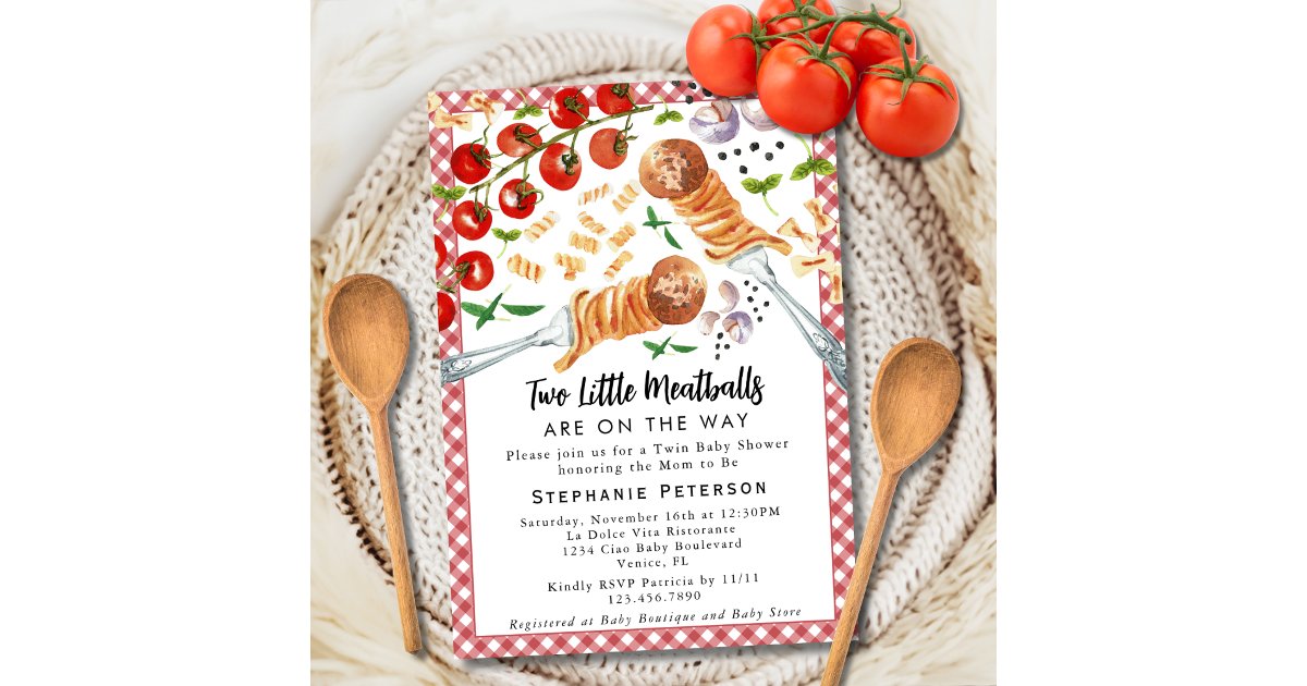 2 Little Meatballs Are On The Way Twin Baby Shower Invitation | Zazzle