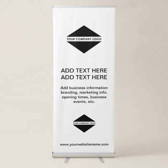 2 Logos Modern Black White Business Retractable Banner | Zazzle