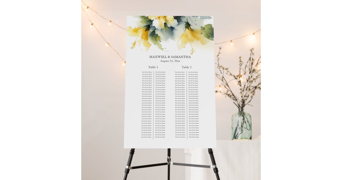 2 Long Tables Floral Wedding Seating Chart Sign | Zazzle