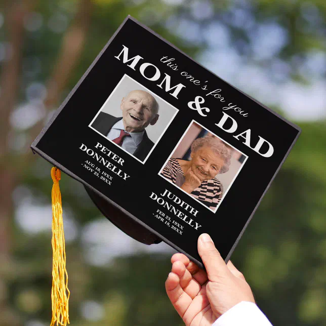 2 Person Tribute Memorial Photo Graduation Cap Topper | Zazzle