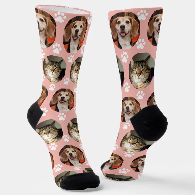 2 Pet Photo Paw Prints Rose Gold Cute Socks | Zazzle