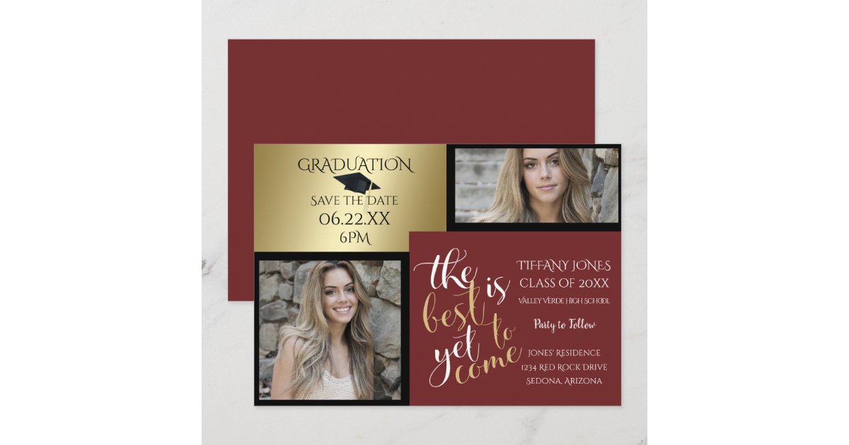 2 PHOTO and CHOOSE YOUR COLOR Burgundy Graduation Invitation | Zazzle