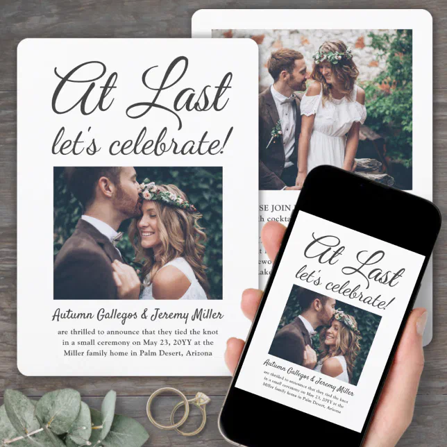 2 Photo At Last Wedding Reception Celebration Invitation | Zazzle