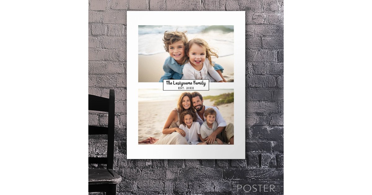 2 Photo Collage Family Name - Horizontal Pics Poster | Zazzle