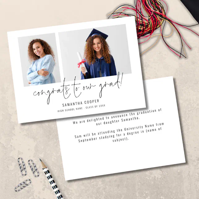 2 Photo Congrats Grad Graduation Announcement | Zazzle