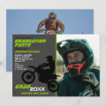 2 PHOTO Dirt Bike Motocross Green Grey Graduation Invitation | Zazzle