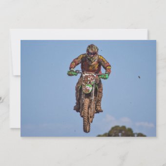 2 PHOTO Dirt Bike Motocross Green Grey Graduation Invitation | Zazzle