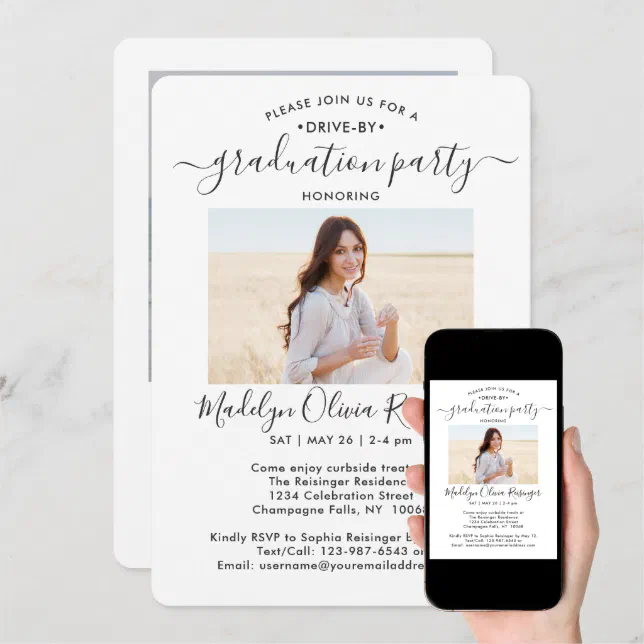 2 Photo Drive-By Graduation Party Car Parade Invitation | Zazzle