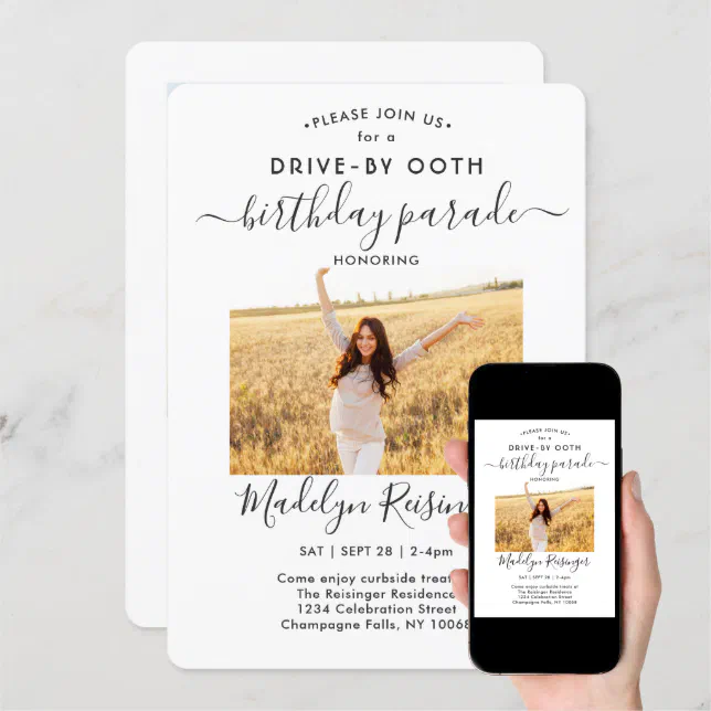 2 Photo Drive-By Social Distancing Birthday Party Invitation | Zazzle