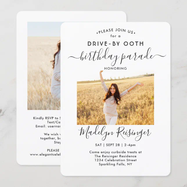 2 Photo Drive-By Social Distancing Birthday Party Invitation | Zazzle