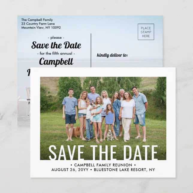 2 Photo Family Reunion Party Picnic Save the Date Announcement Postcard ...