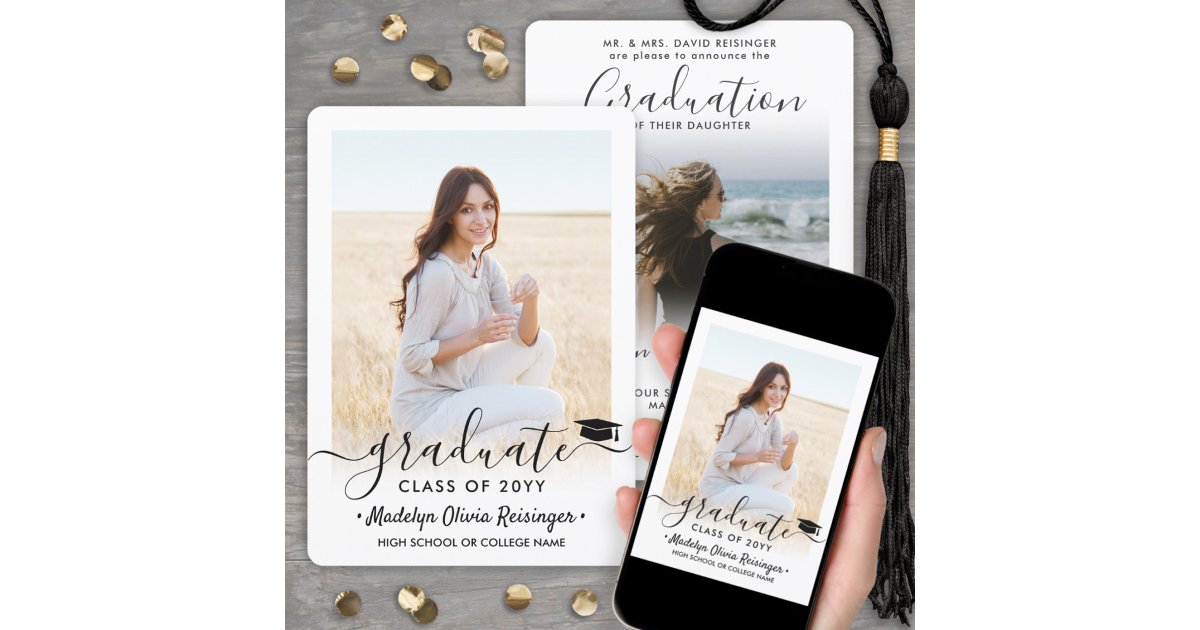 2 Photo From Parents Simple Script Graduation Announcement | Zazzle