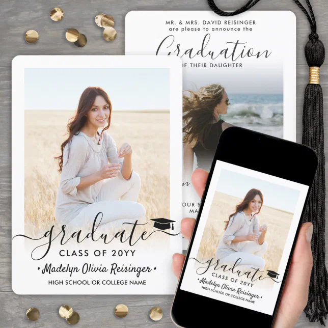 2 Photo From Parents Simple Script Graduation Announcement | Zazzle