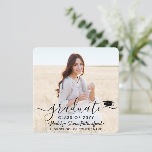 2 Photo Graduation Modern Simple Script Square Invitation | Zazzle