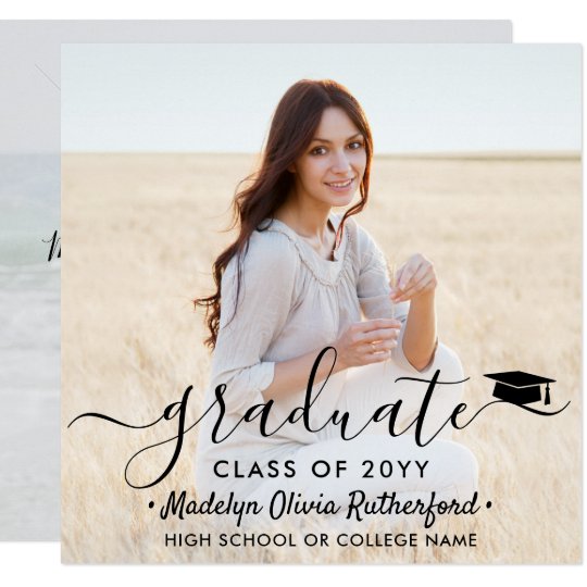 2 Photo Graduation Modern Simple Script Square Invitation | Zazzle.com
