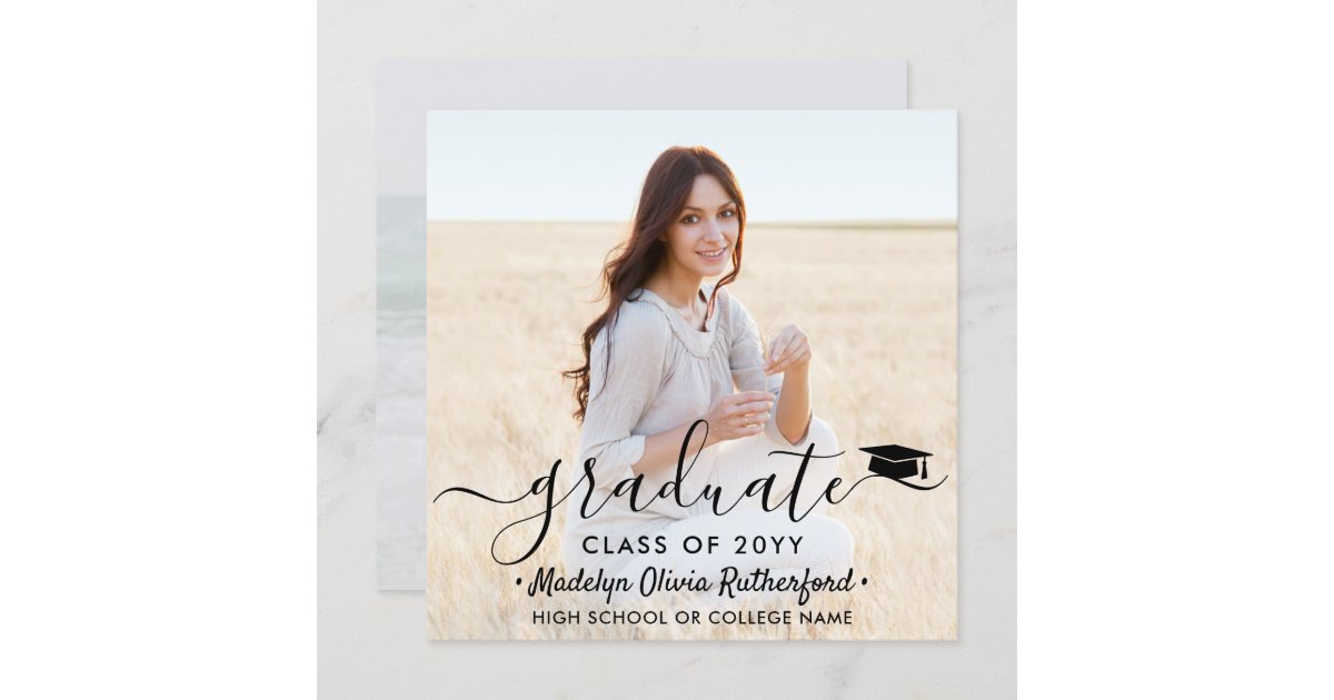 2 Photo Graduation Modern Simple Script Square Invitation | Zazzle.com