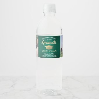 2 Photo Graduation Party Brushed Green Gold White Water Bottle Label ...