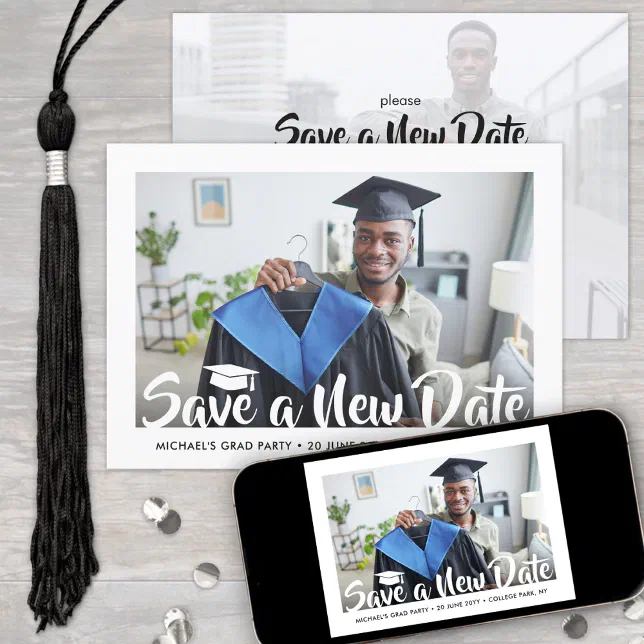 2 Photo Graduation Update New Plan Change the Date Invitation | Zazzle