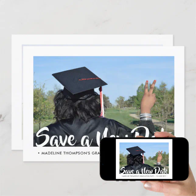 2 Photo Graduation Update New Plan Change the Date Invitation | Zazzle
