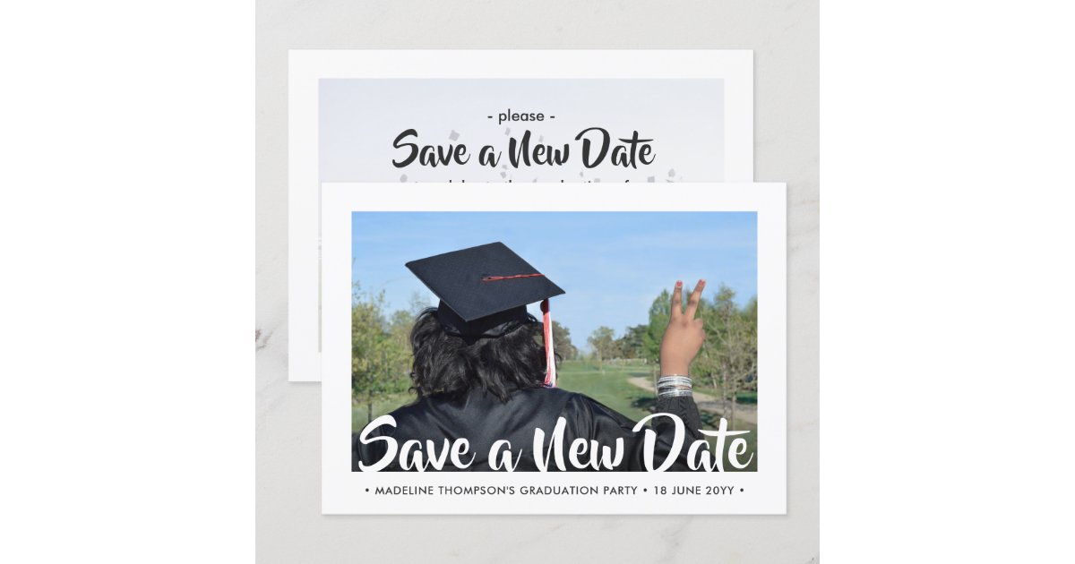 2 Photo Graduation Update New Plan Change the Date Invitation | Zazzle