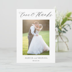 2 photo love and thanks script wedding thank you card | Zazzle