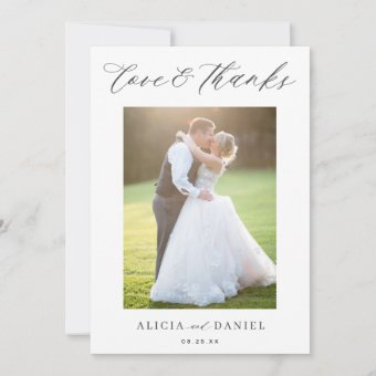 2 photo love and thanks script wedding thank you card | Zazzle
