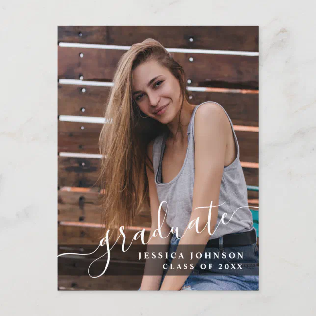 2 PHOTO Modern Elegant Graduation Party Invitation Postcard | Zazzle