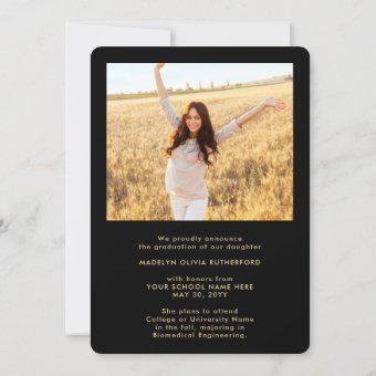 2 Photo Modern Simple Script Black Gold Graduation Announcement | Zazzle
