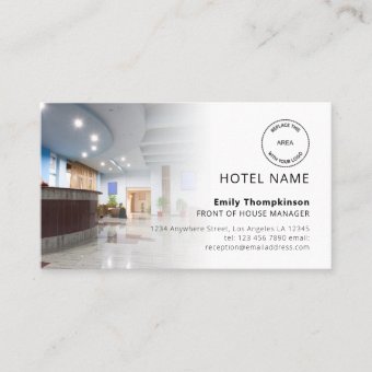 2 Photo Overlay Logo QR Code Hotel Guest House Business Card | Zazzle