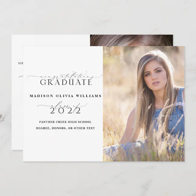 2 Photo Parents Congrats Simple Script Graduation Invitation | Zazzle