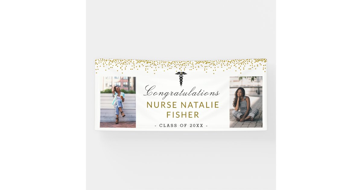 2 Photo Script Congratulations Nurse Gold Confetti Banner | Zazzle