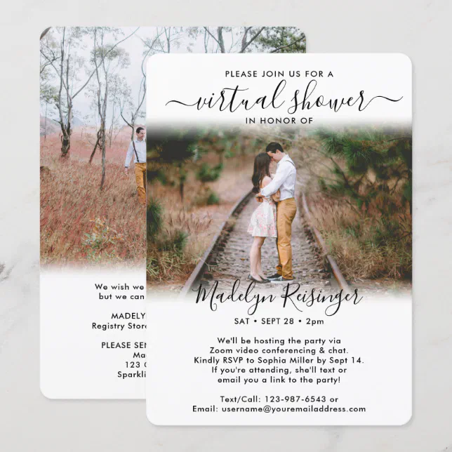 2 Photo Script Virtual Long Distance Bridal Shower Invitation | Zazzle