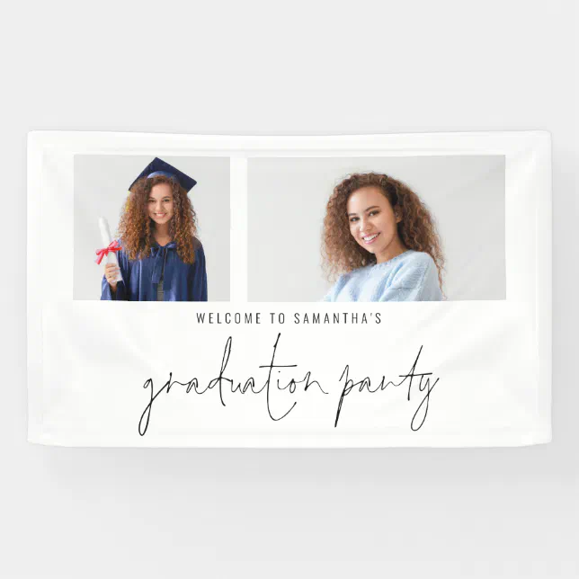 2 Photo Script Welcome Graduation Party Banner | Zazzle