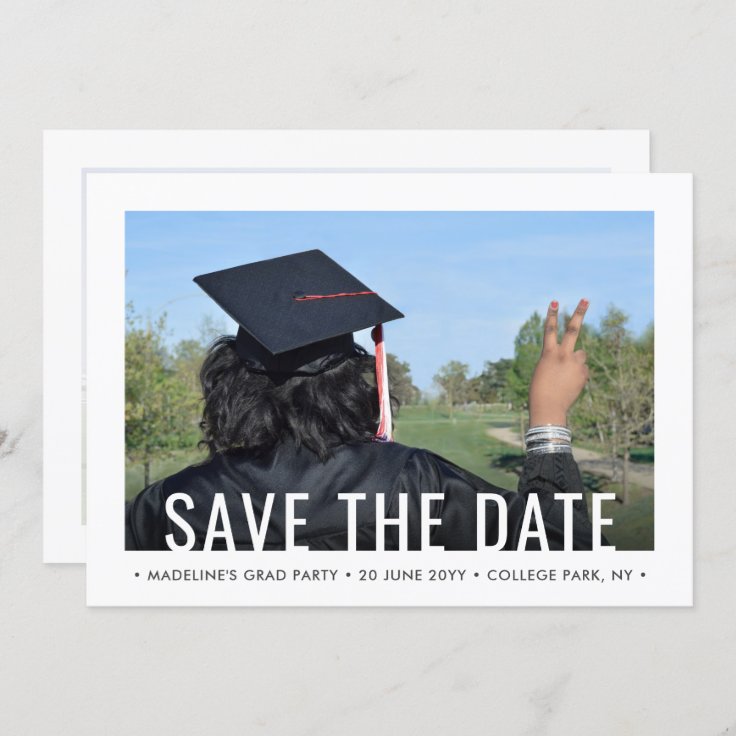 2 Photo Simple Modern Graduation Save the Date Invitation | Zazzle