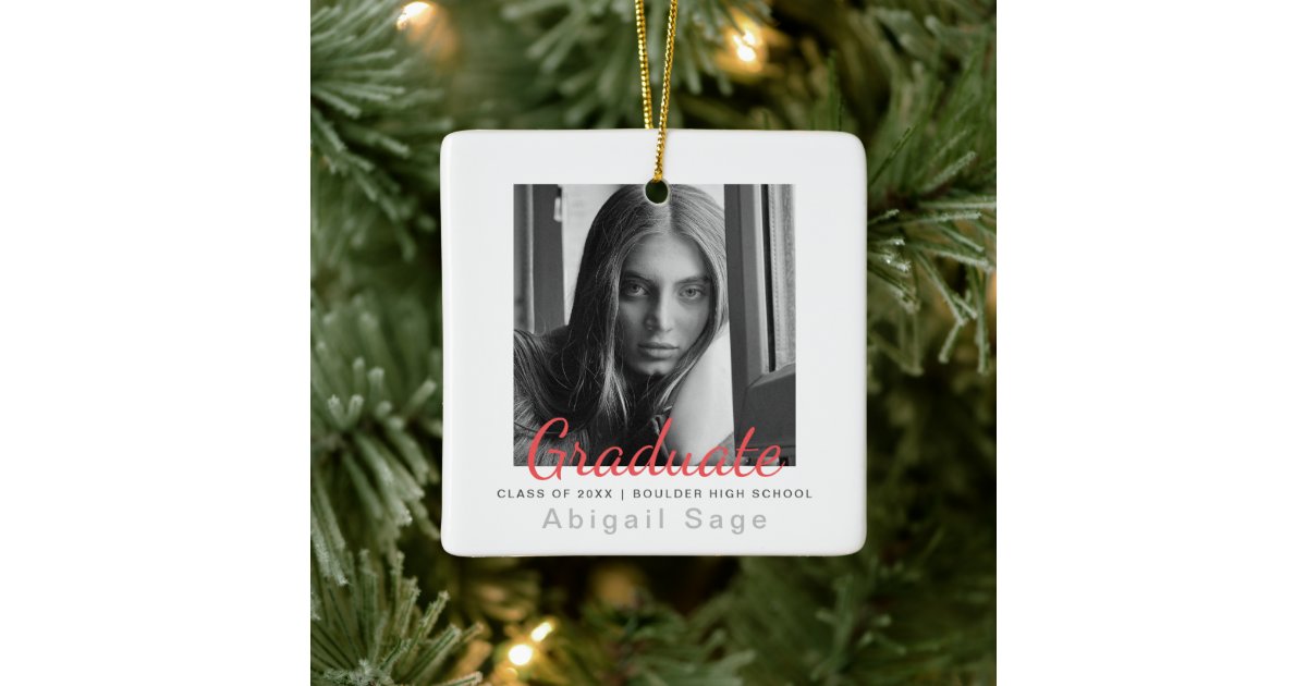 2 Photo Simple Modern Minimalist Graduation Ceramic Ornament | Zazzle