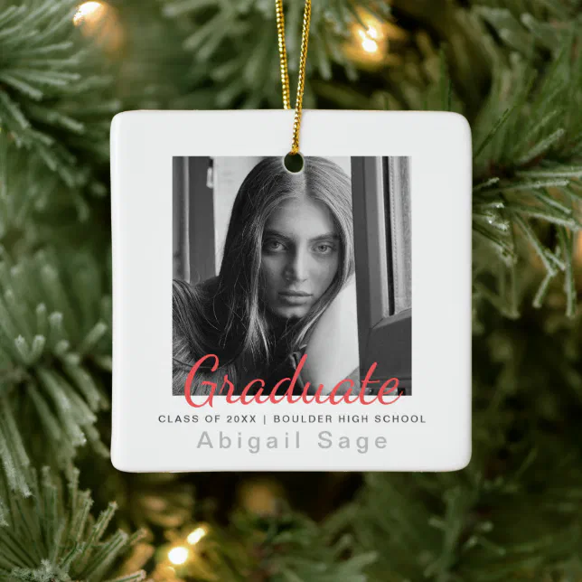 2 Photo Simple Modern Minimalist Graduation Ceramic Ornament | Zazzle