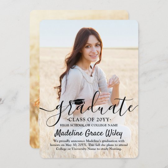 2 Photo Simple Overlay Black Script Graduation Announcement | Zazzle.com