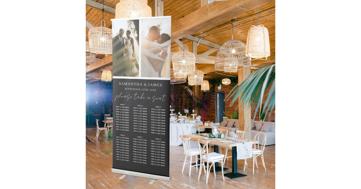 2 Photo Take a Seat Black Wedding Seating Chart Retractable Banner | Zazzle