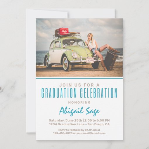 2 Photo Trendy Modern Beach Graduation Invitation | Zazzle
