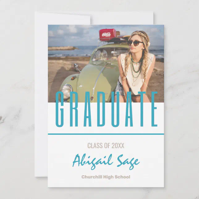 2 Photo Trendy Modern Beach Graduation Invitation | Zazzle