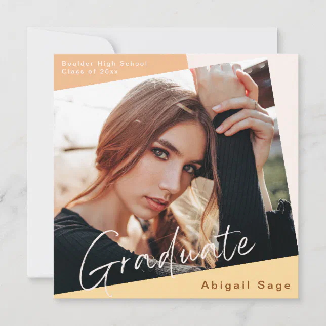 2 Photo Trendy Modern Natural Graduation Invitation | Zazzle