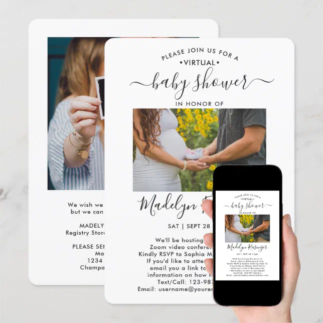 2 Photo Virtual Long Distance Baby Shower by Mail Invitation | Zazzle