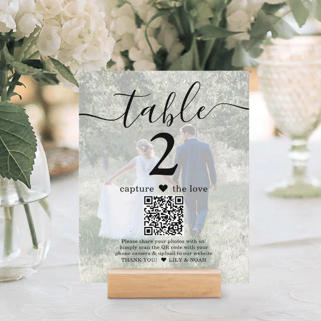 2 Photo Wedding Website QR Code Light Table Number | Zazzle