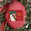 2 photos believe in Christmas magic family red Foil Holiday Card | Zazzle