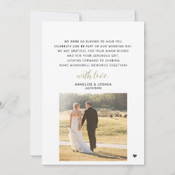 2 photos gold calligraphy love and thanks wedding thank you card | Zazzle