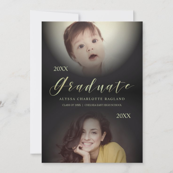 2 Photos Graduation Then & Now Modern Invitation | Zazzle