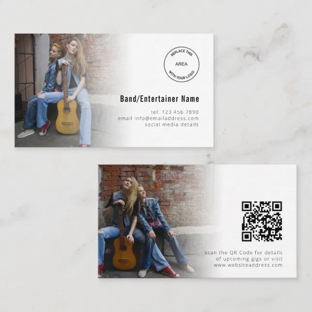 2 Photos Logo QR Code Band Entertainer Business Card | Zazzle